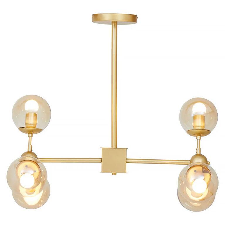 Gold Metal And Brown Tint Glass 6 Light Ceiling Pendant Chandelier ...