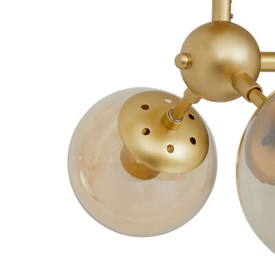 Gold Metal And Brown Tint Glass 6 Light Ceiling Pendant Chandelier ...