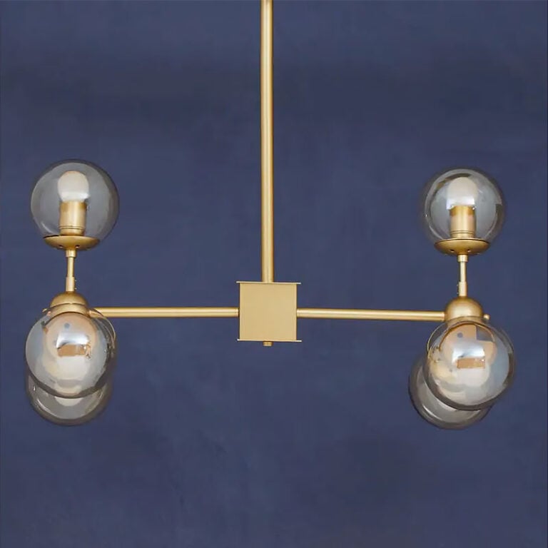 Gold Metal And Brown Tint Glass 6 Light Ceiling Pendant Chandelier ...