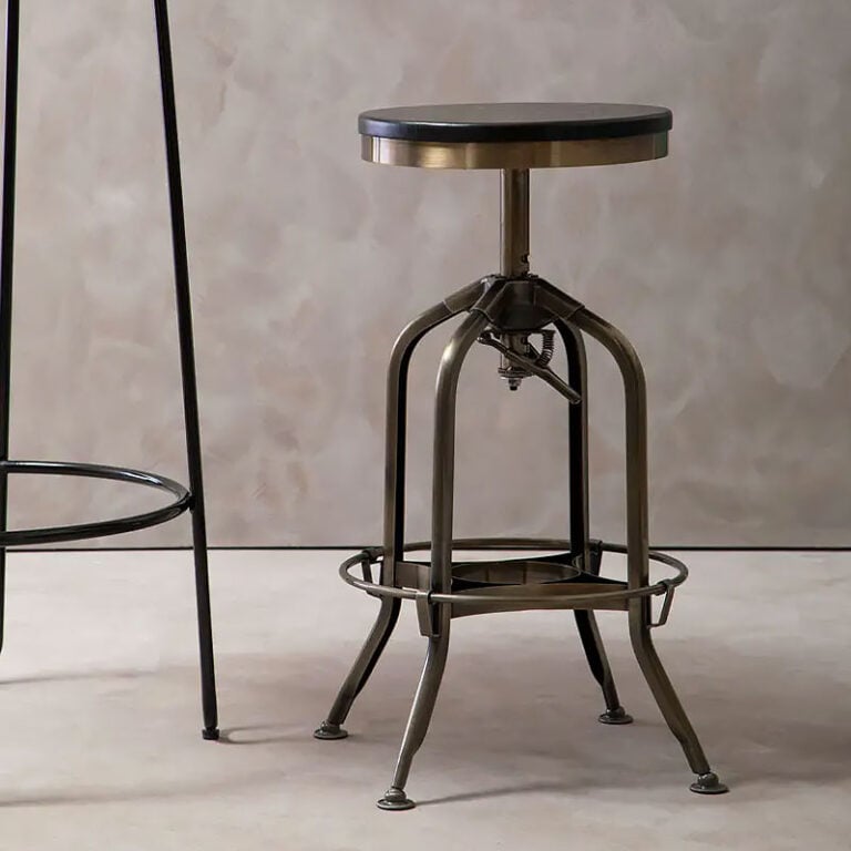 Industrial Black Ash Wood And Gold Brass Height Adjustable Bar Stool ...