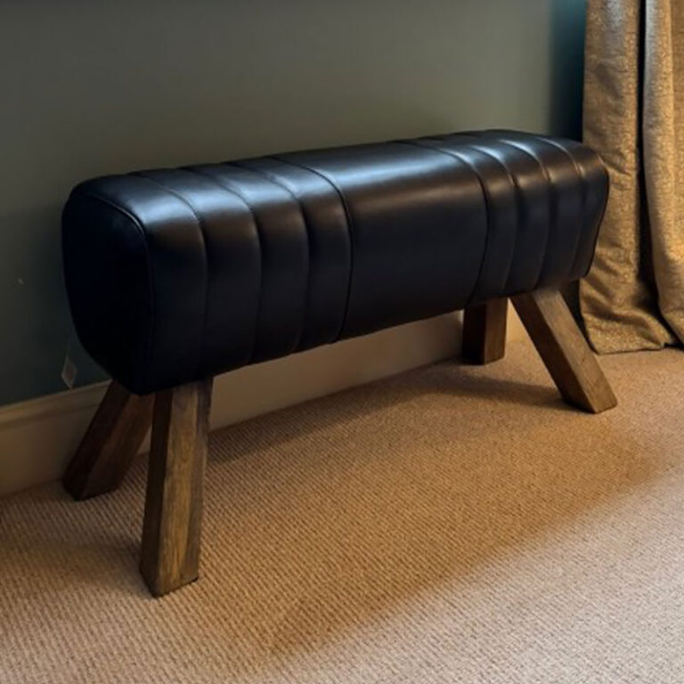 Industrial Black Genuine Leather Pommel Horse Bench With Wood Legs 88cm ...