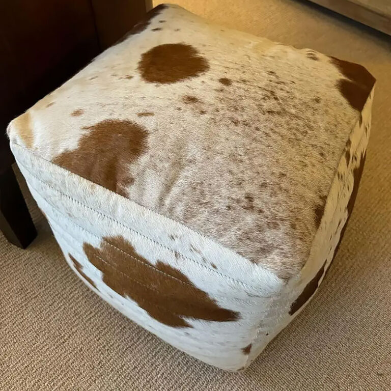 Industrial Genuine Brown And White Cowhide Cube Stool Pouffe Footstool ...