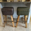 Industrial Green Genuine Leather Pommel Horse Bar Stool With Wood Legs ...