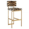 Kenya Art Deco Tiger Print Fabric And Gold Brass Metal Bar Stool ...