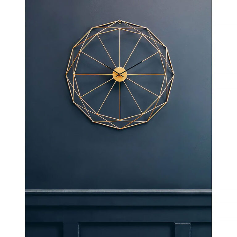 Large Industrial Skeleton Geometric Round Gold Metal Wall Clock 60cm ...