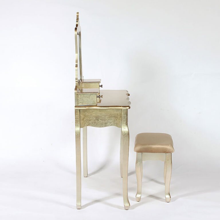 Louis French Country Gold Leaf Wood Dressing Table Stool And Mirror Set ...