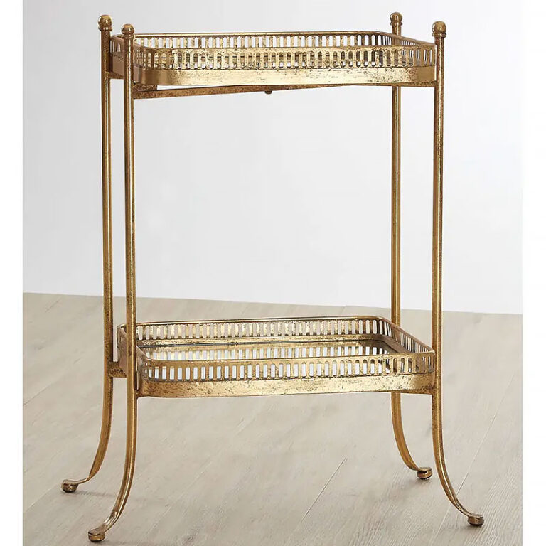 Set Of 2 Moroccan Boho Hammered Antique Gold Metal Stools Side Tables | Picture Perfect Home