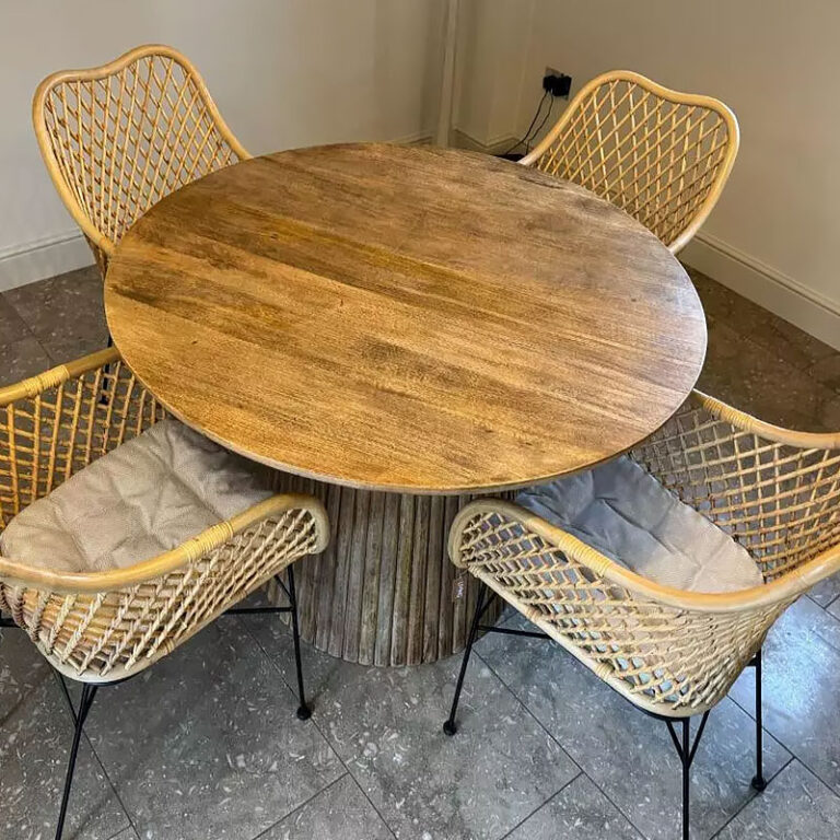 Rustic Country Boho Solid Mango Wood Round 4 Seater Dining Table 120cm ...