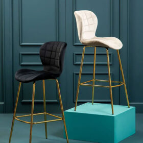 Set Of 2 May Art Deco Mink Velvet And Gold Metal Winged Bar Stool ...