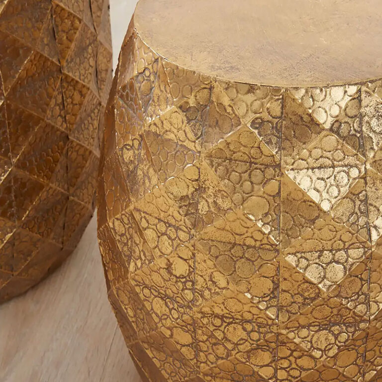 Set Of 2 Moroccan Boho Hammered Antique Gold Metal Stools Side Tables ...
