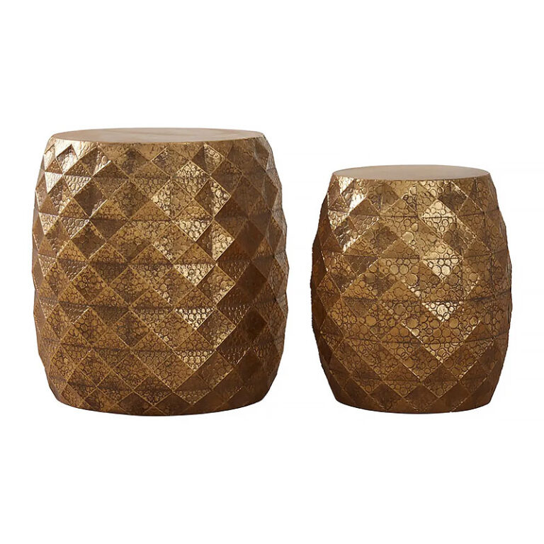 Set Of 2 Moroccan Boho Hammered Antique Gold Metal Stools Side Tables ...