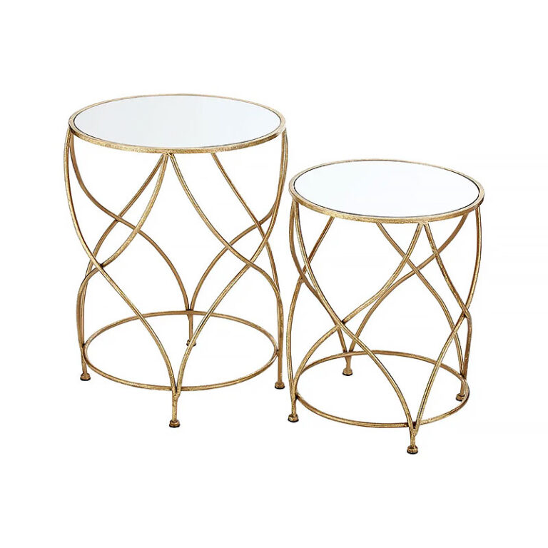 Set Of 2 Nesting Art Deco Mirrored Glass And Antique Gold Side Tables ...