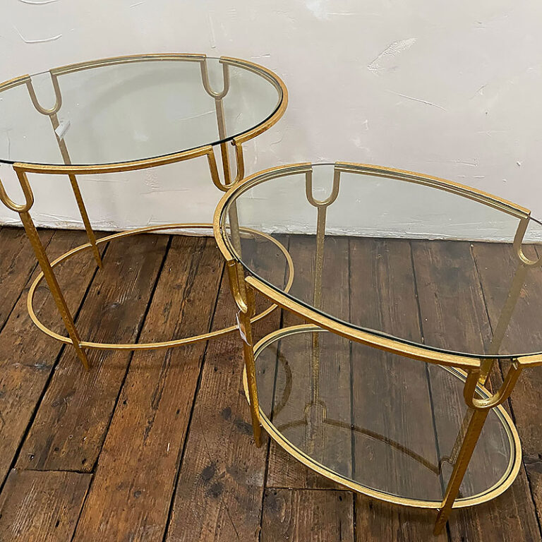 Set Of 2 Zoey Antique Gold Gilt Leaf Metal And Glass Nesting Side ...