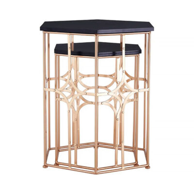 Set of 2 Nesting Art Deco Black And Soft Rose Gold Metal Side Tables ...