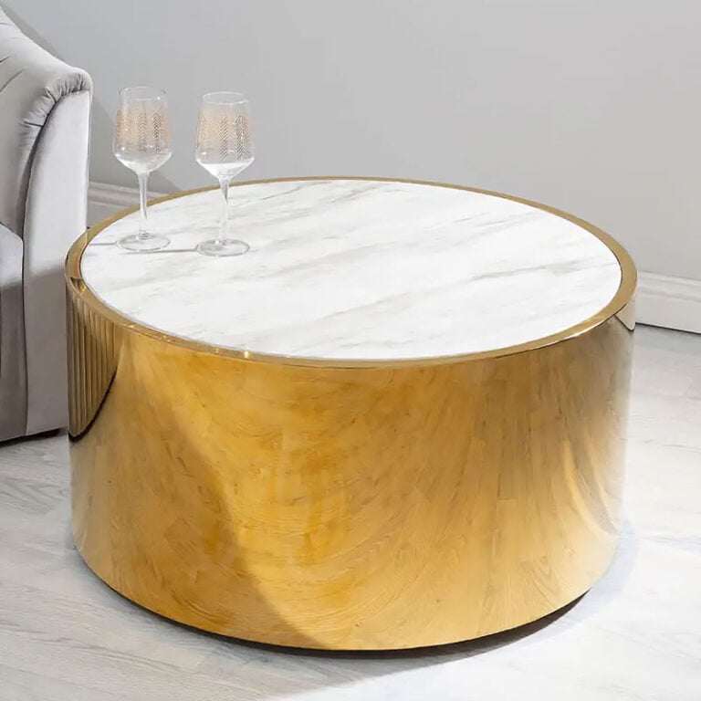 Una Art Deco Faux White Marble And Gold Metal Round Coffee Table ...