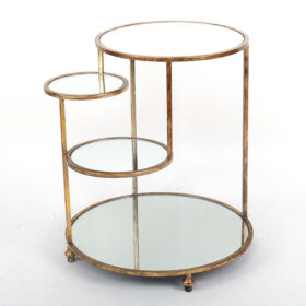 Zoey Antique Gold Gilt Leaf Metal And Mirrored Glass 4 Tier Side Table ...
