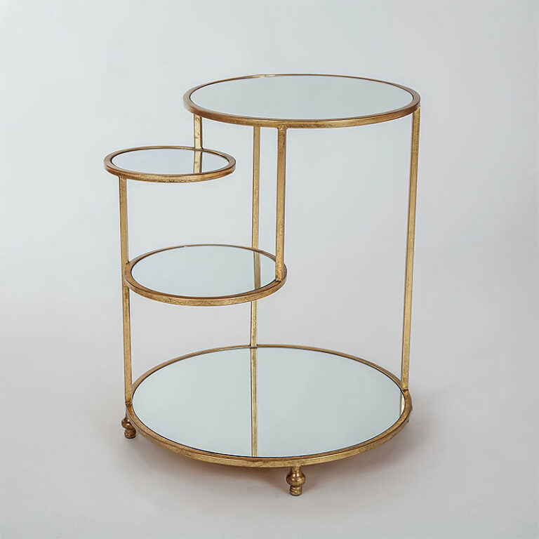 Zoey Antique Gold Gilt Leaf Metal And Mirrored Glass 4 Tier Side Table ...