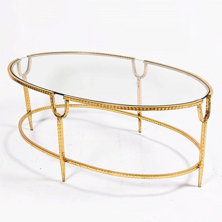 Zoey Antique Gold Metal And Clear Glass Large Oval Coffee Table ...