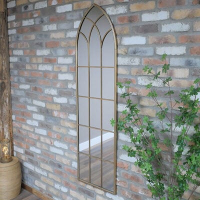 Antique Gold Metal Large Arched Panelled Window Wall Mirror 156cm ...