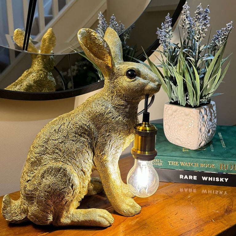 Antique Gold Resin Rabbit Hare Bunny Quirky Animal Table Lamp 39cm ...