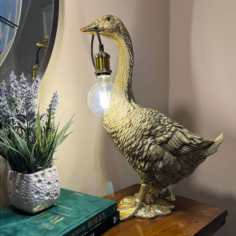 Antique Gold Resin Duck Goose Bird Large Quirky Animal Table Lamp Floor ...