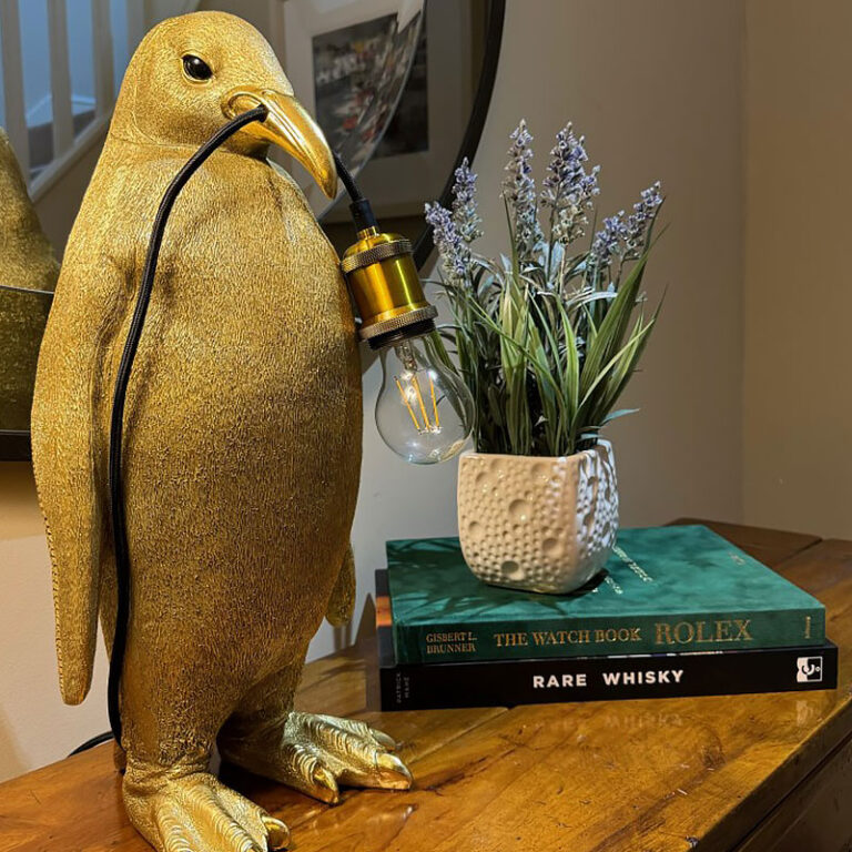 Antique Gold Resin Penguin Bird Large Quirky Animal Table Lamp 50cm ...