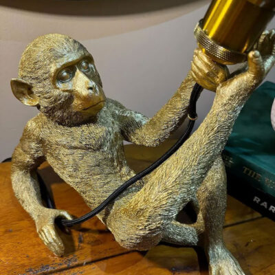 Antique Gold Resin Reclining Monkey Ape Quirky Animal Table Lamp 31cm ...