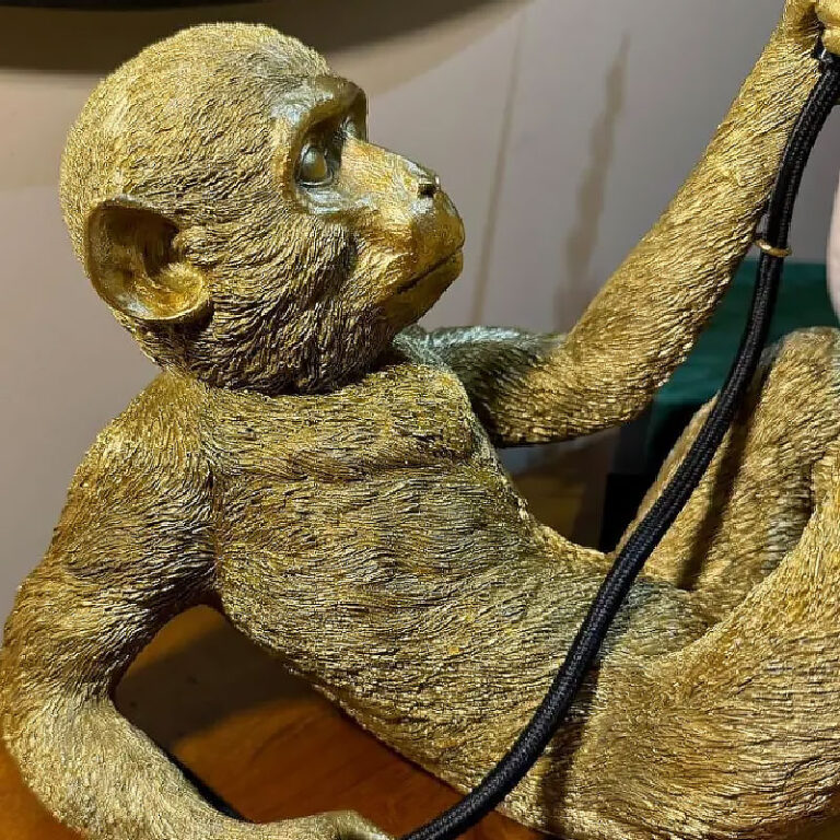 Antique Gold Resin Reclining Monkey Ape Quirky Animal Table Lamp 31cm ...