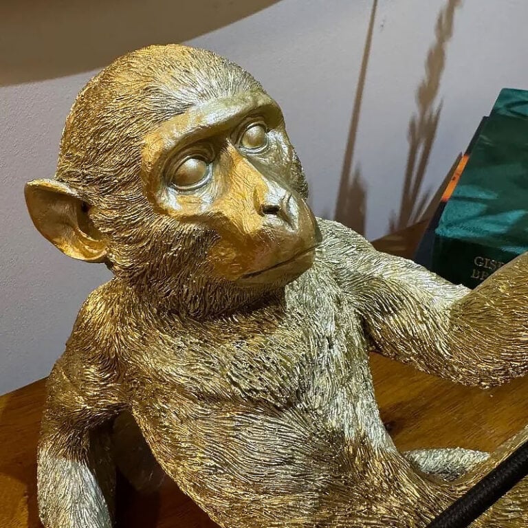 Antique Gold Resin Reclining Monkey Ape Quirky Animal Table Lamp 31cm ...