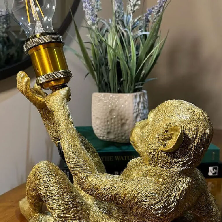 Antique Gold Resin Reclining Monkey Ape Quirky Animal Table Lamp 31cm ...