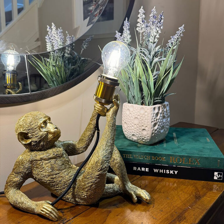 Antique Gold Resin Reclining Monkey Ape Quirky Animal Table Lamp 31cm ...