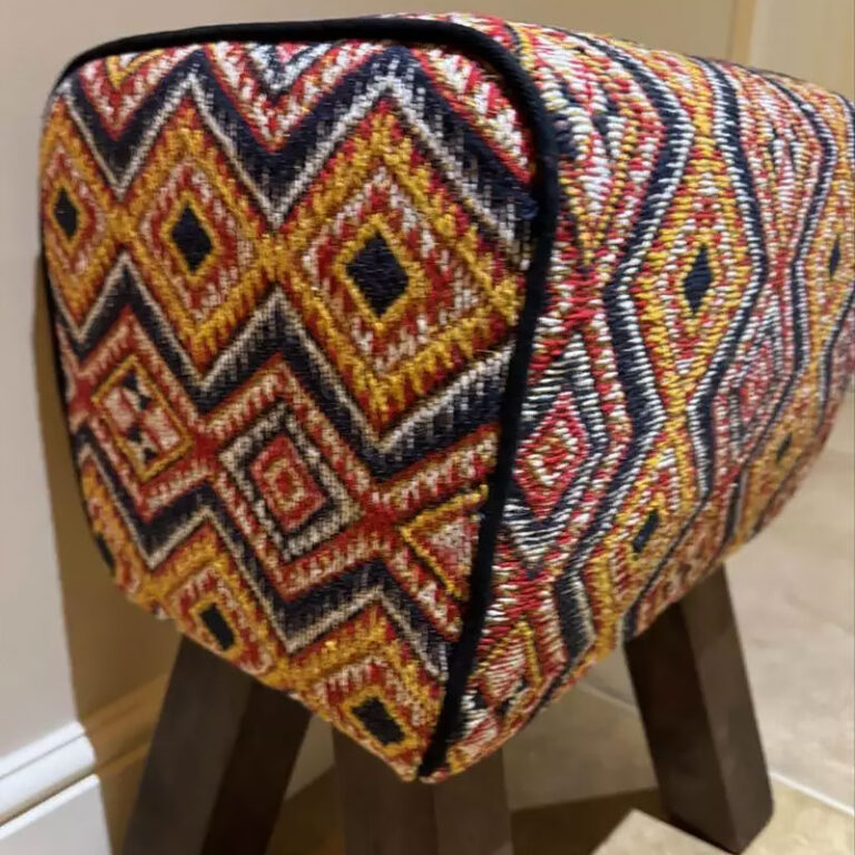 Boho Aztec Print Fabric And Solid Wood Pommel Horse Stool Footstool | Picture Perfect Home