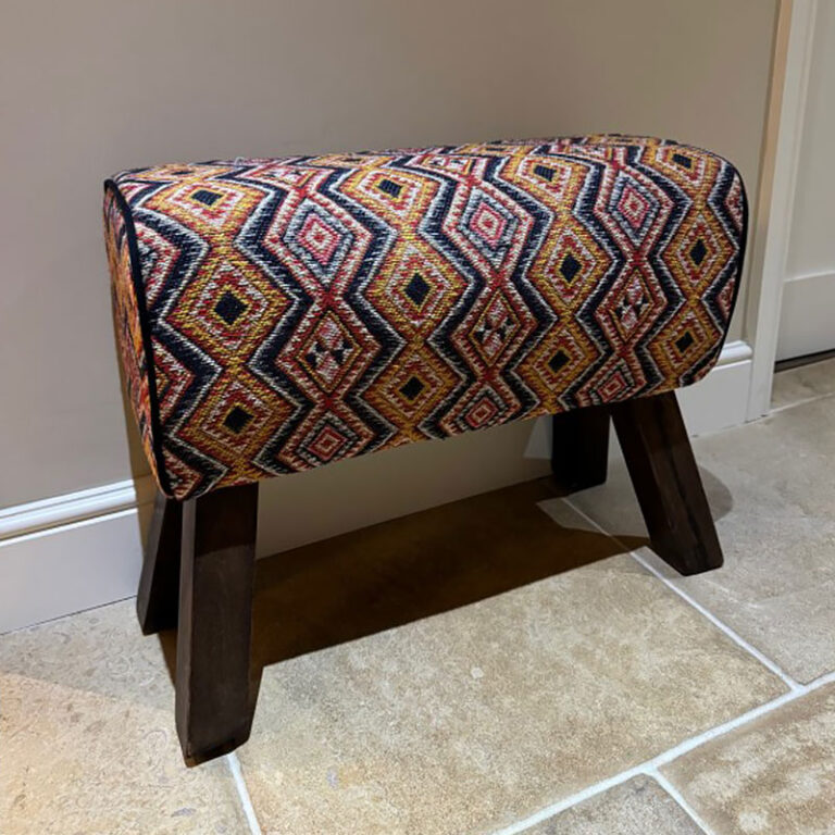 Boho Aztec Print Fabric And Solid Wood Pommel Horse Stool Footstool ...