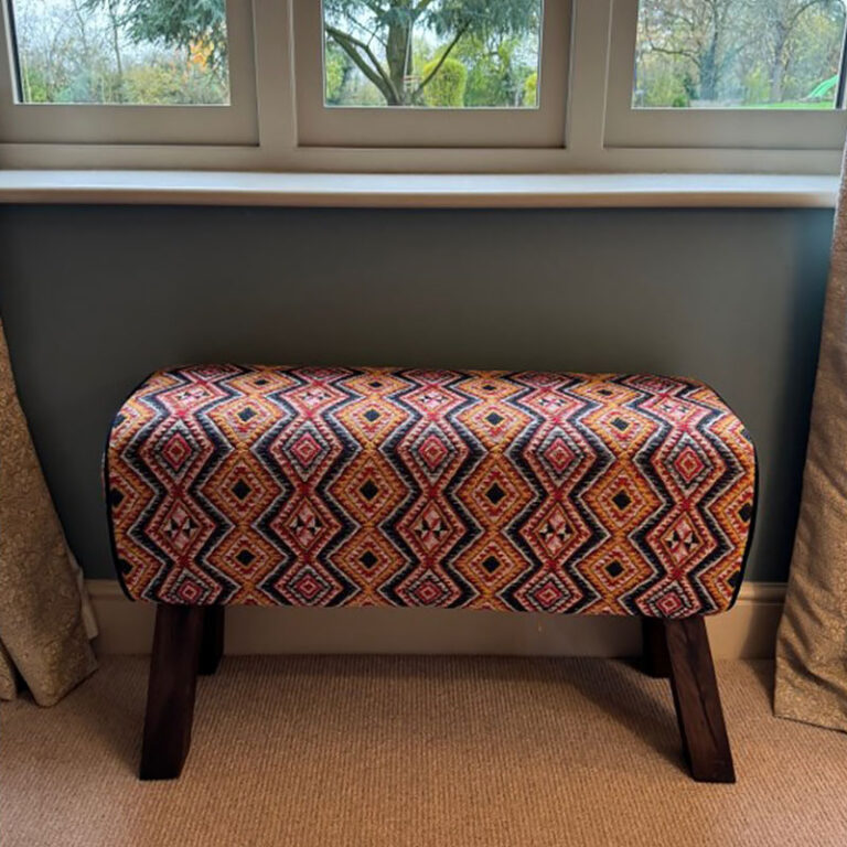 Boho Aztec Print Fabric And Solid Wood Pommel Horse Stool Footstool ...