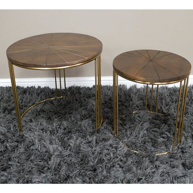 Boho Set Of 2 Nesting Gold Metal Side Tables With Mango Wood Tops ...