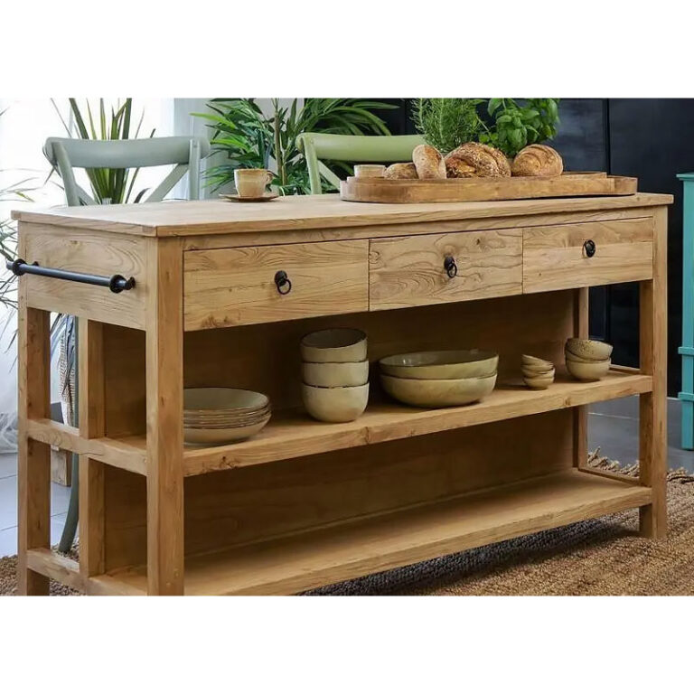 Country Farmhouse Solid Reclaimed Elm Wood Large Kitchen Island 120cm ...