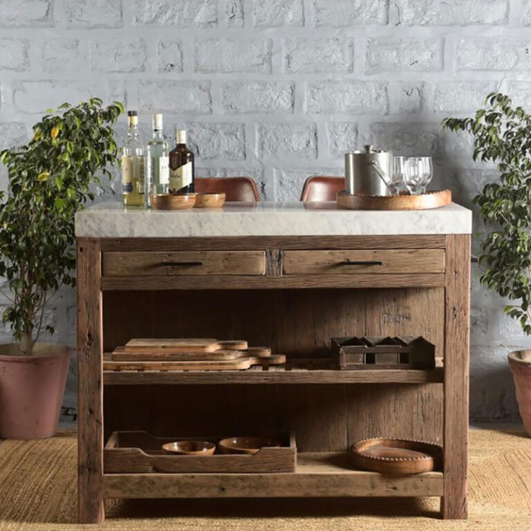 Country Farmhouse Solid Reclaimed Wood And White Marble Kitchen Island ...