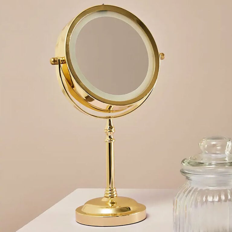 Gold Metal LED Vanity Table Mirror With Magnification | Picture Perfect ...