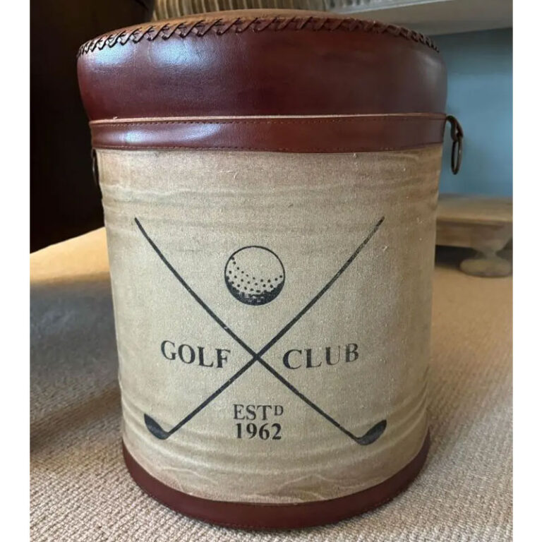 Industrial Genuine Brown Leather And Canvas Golf Design Stool Footstool ...