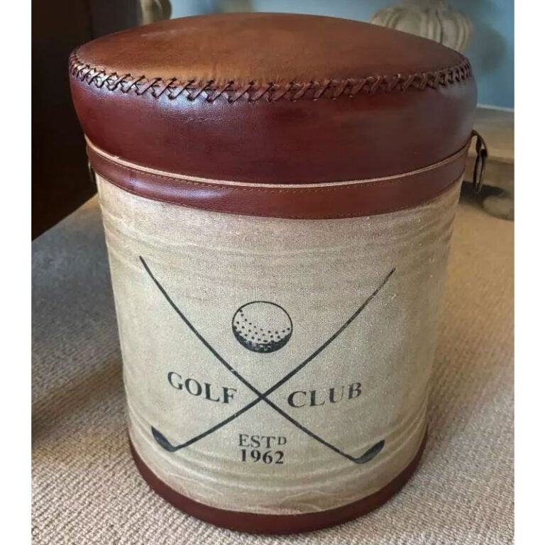 Industrial Genuine Brown Leather And Canvas Golf Design Stool Footstool ...