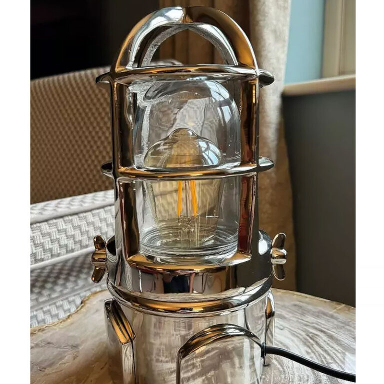 Industrial Silver Aluminium Metal Ships Bulkhead Lantern Table Lamp ...