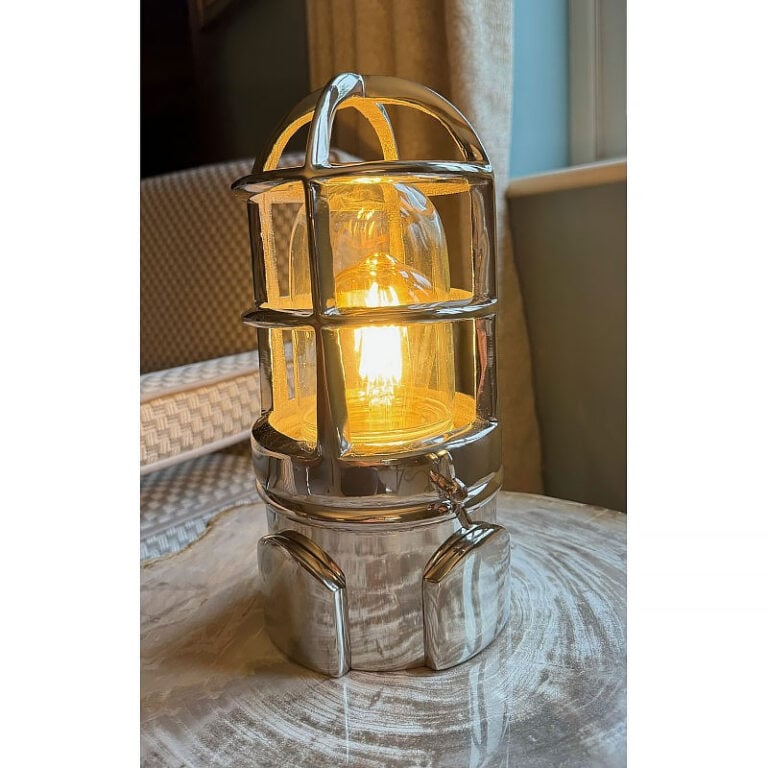 Industrial Silver Aluminium Metal Ships Bulkhead Lantern Table Lamp ...