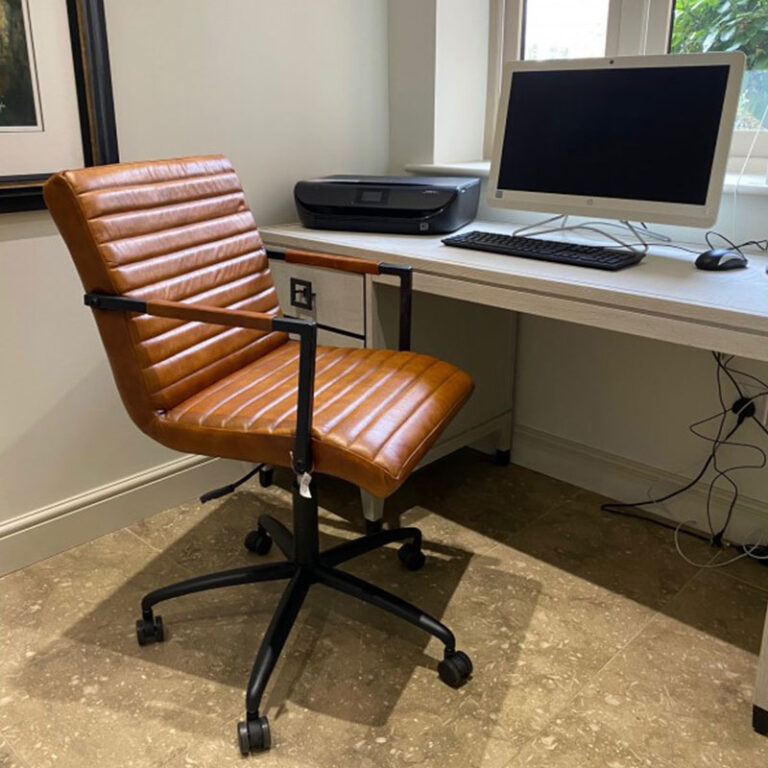 Industrial Tan Brown Genuine Leather And Black Metal Office Chair ...