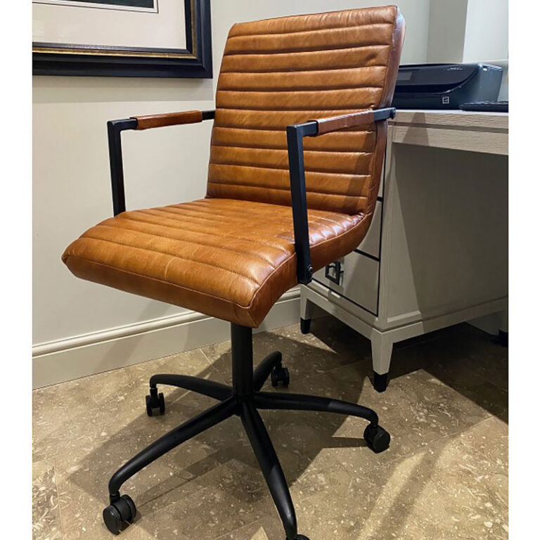 Industrial Tan Brown Genuine Leather And Black Metal Office Chair ...