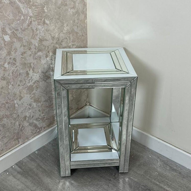 Madison White Glossy Glass And Mirrored Glass 2 Tier Side Table 56cm ...