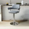 Set Of 2 Kala Light Grey Faux Leather Tub Bar Stools With Silver Chrome ...