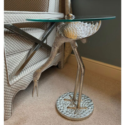 Silver Aluminium Metal Crane Bird Animal Side Table End Table 57cm ...