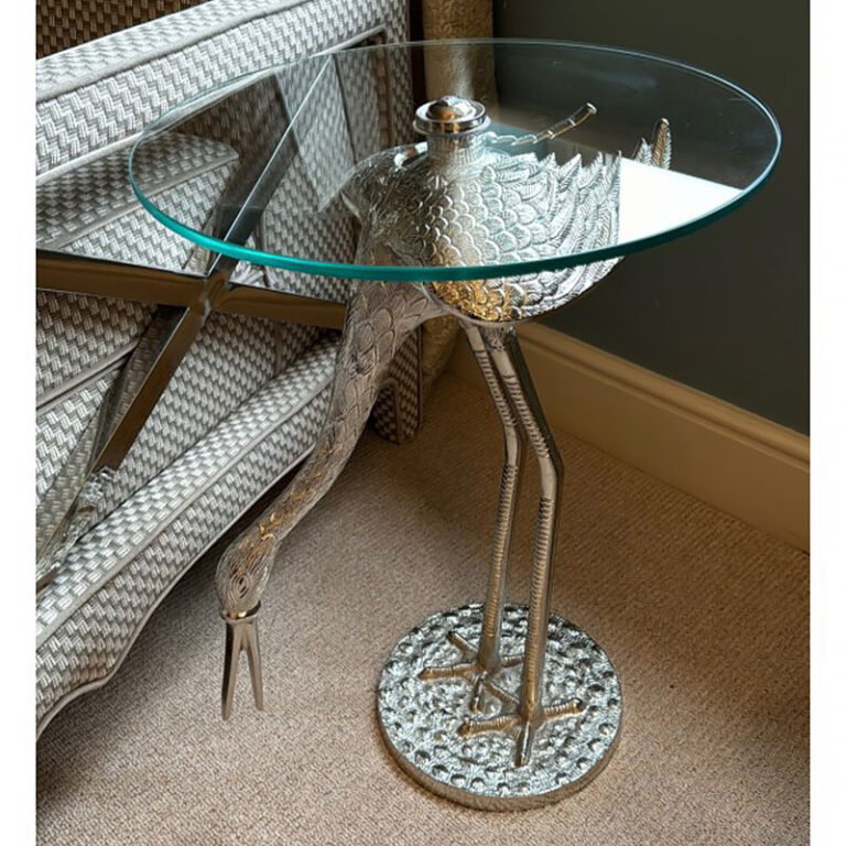 Silver Aluminium Metal Crane Bird Animal Side Table End Table 57cm ...