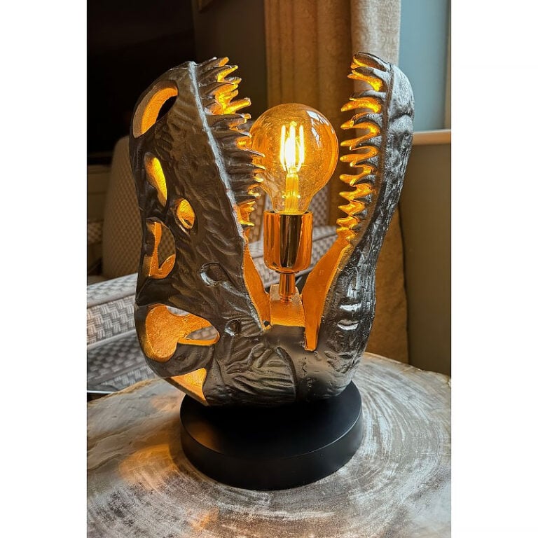 Silver Aluminium Metal Dinosaur T Rex Skull Quirky Animal Table Lamp ...