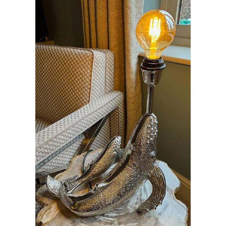 Silver Aluminium Metal Whale And Calf Quirky Animal Table Lamp 46cm ...